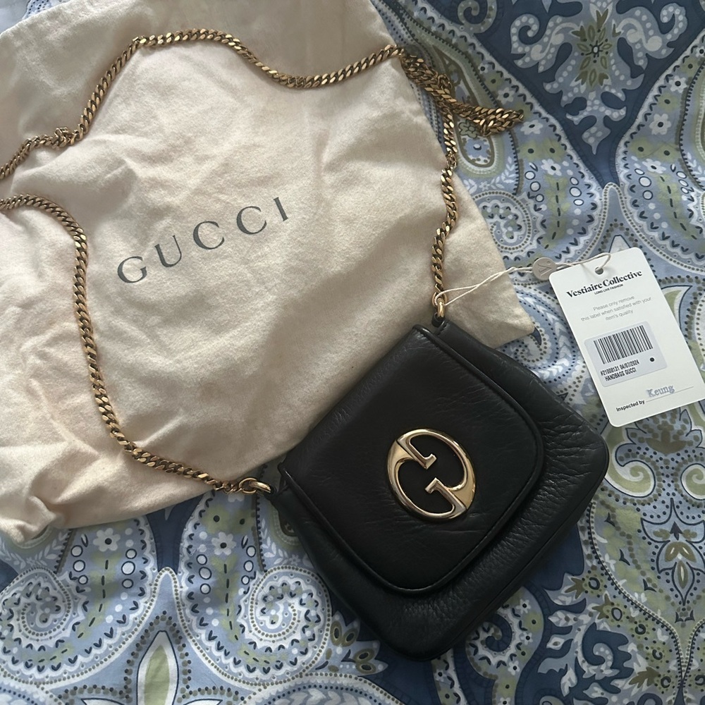 Gucci 1973 Black Leather Crossbody - Gem